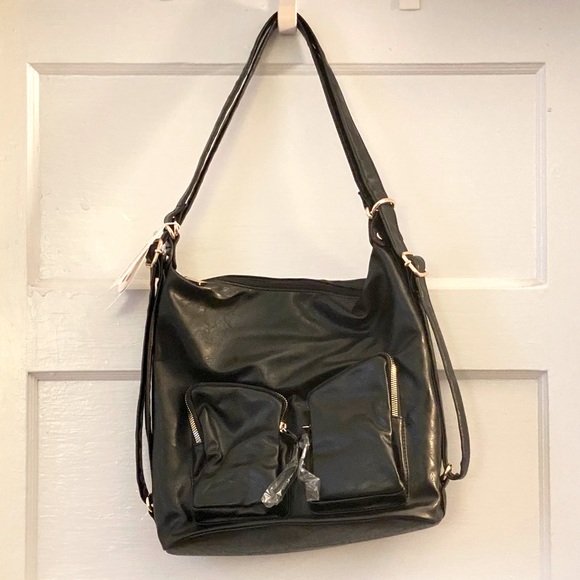 Metro Muse | Bags | Metro Muse Black Convertible Backpack Vegan Leather ...